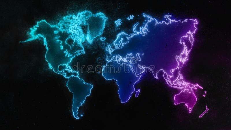 WorldÂ MapÂ on Dark Background, WhiteÂ Glowing World Map Stock Image ...
