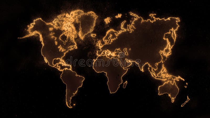 Colorful World Map on Dark Background, Orange Glowing World Map Stock ...