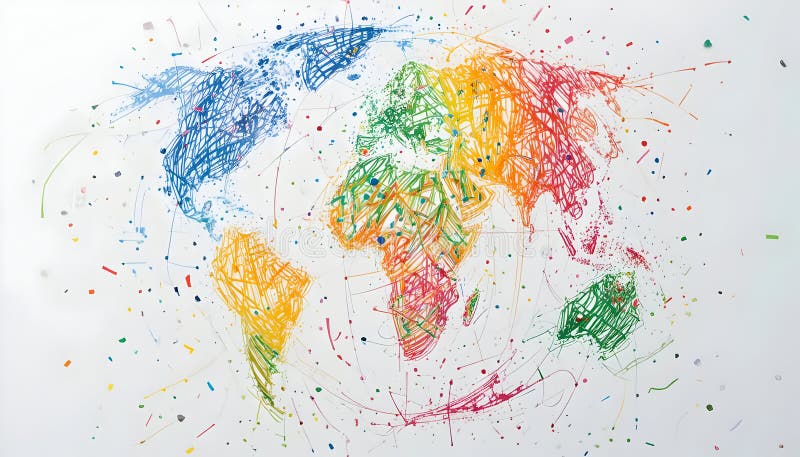 Colorful World Map Scribble Art Creative Global Design Stock ...