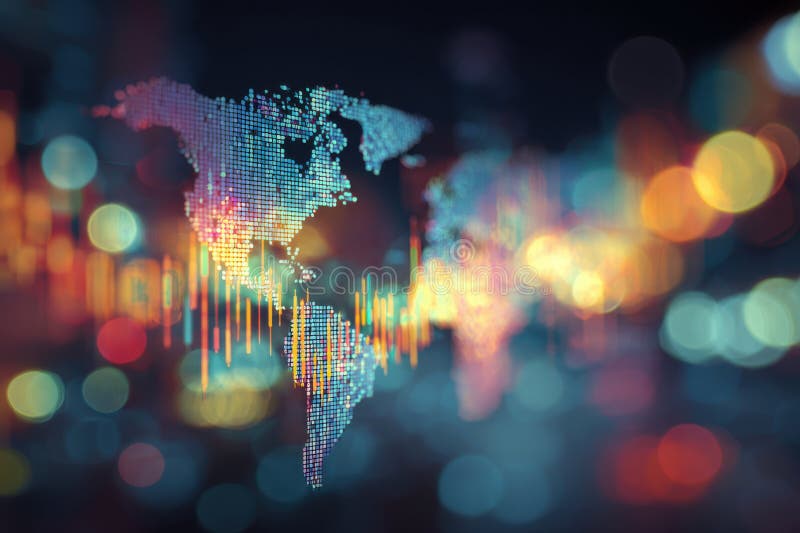 Colorful World Map Showing Global Forex Trading Data Visualization with ...