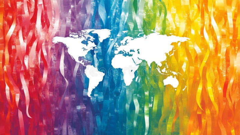 Colorful World Map on Vibrant Rainbow Background Stock Illustration ...