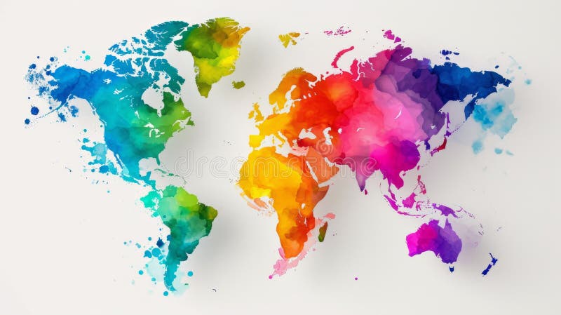 Colorful World Map on White Background Stock Image - Image of nations ...