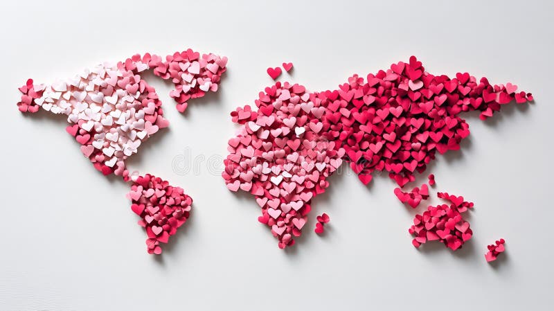 A Colorful World Map on a White Background with Heart Shapes Stock ...