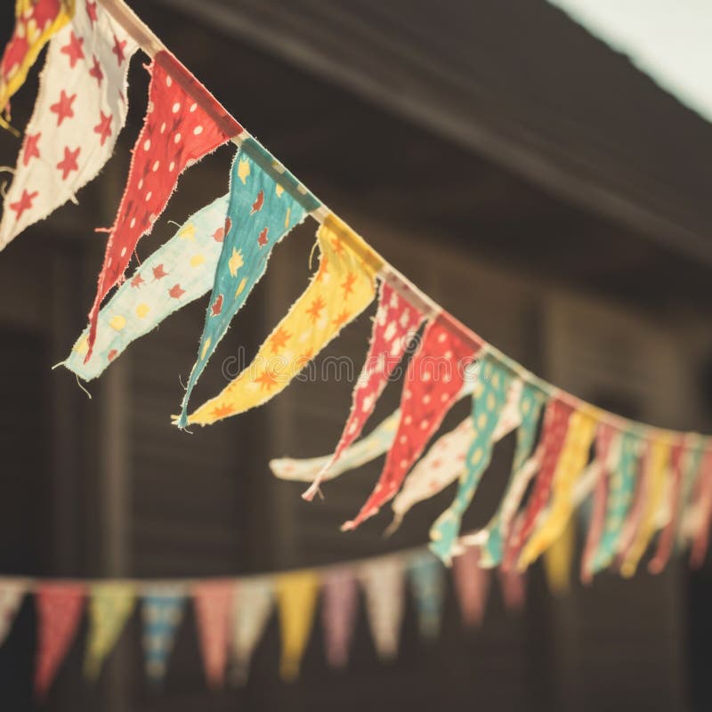 Colorful Worn Bunting Hanging Outdoors Stock Illustration ...