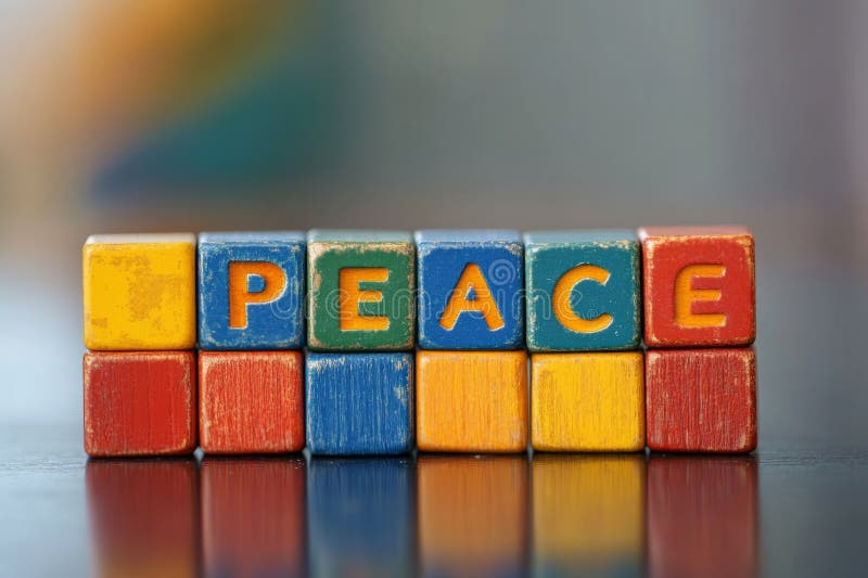 Colorful, Worn Toy Blocks Spelling the Word Peace are Arranged on a ...