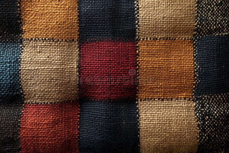 Colorful Woven Textile Featuring a Patchwork Pattern in a Grid Layout ...