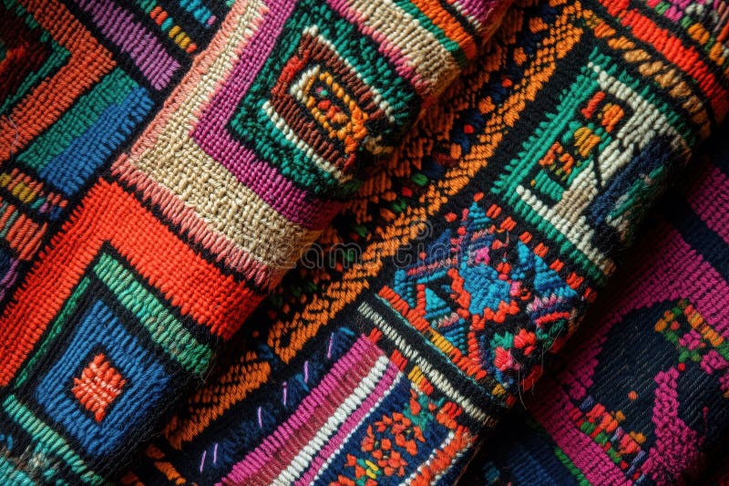 Colorful Woven Textile Showcasing Intricate Patterns. Traditional ...