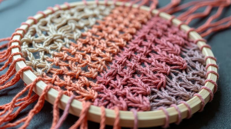 Colorful Woven Wall Art Featuring Circular Crochet with Pink and Orange ...