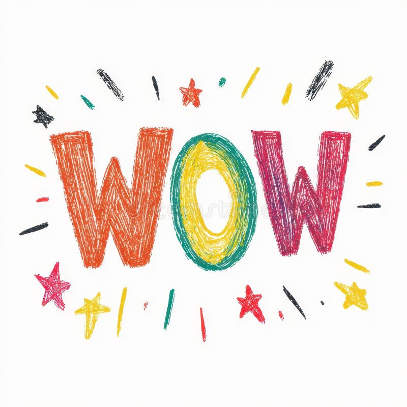 Colorful "WOW" in Bold, Vibrant Letters with Starburst Designs Stock ...