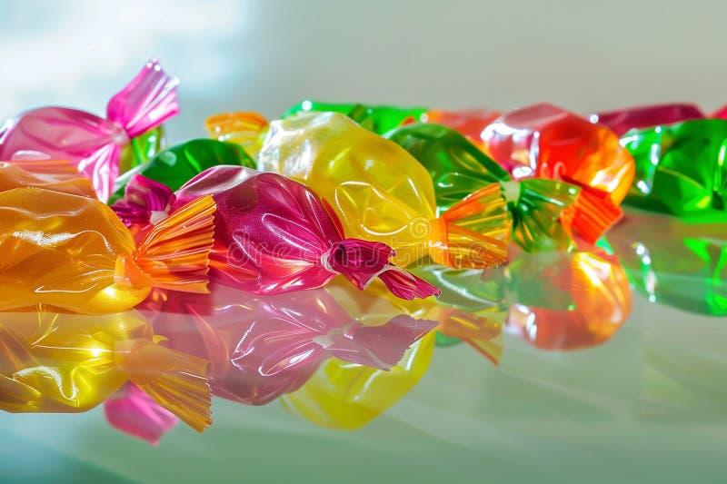 Colorful Wrapped Candies Shiny Packaging Reflective Surface Stock ...