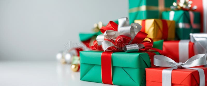 Colorful Wrapped Gift Boxes with Ribbons for Festive Celebrations Stock ...