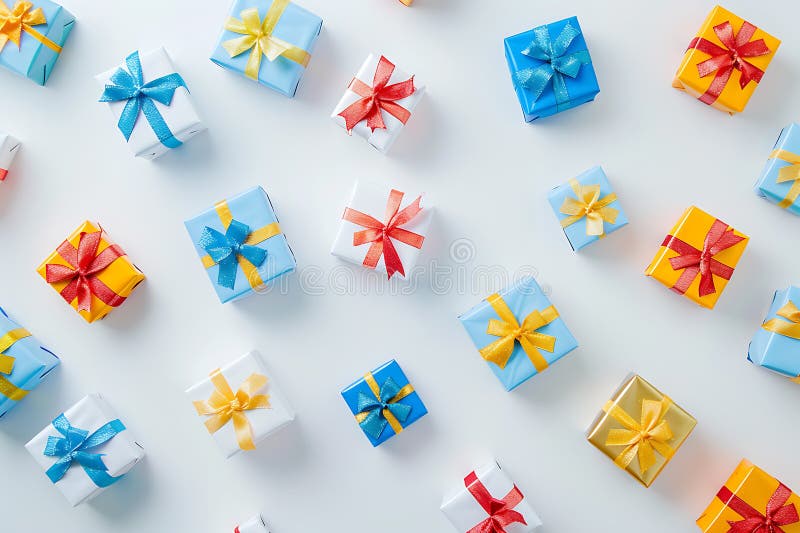 Colorful Wrapped Gift Boxes on White Surface Stock Photo - Image of ...