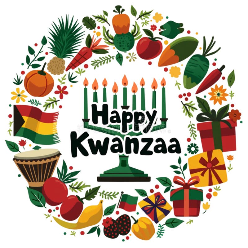 A Colorful Wreath Forms a Circle Around the Words Happy Kwanzaa Stock ...