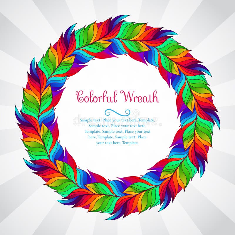 Colorful Wreath of Rainbow Feathers Stock Vector - Illustration of card ...