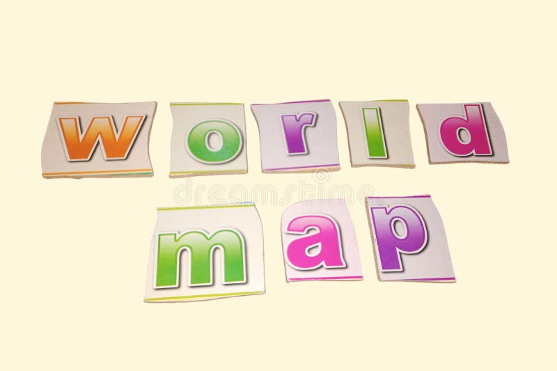 Colorful Writing Forms the Word "world Map" with Separate Letters ...