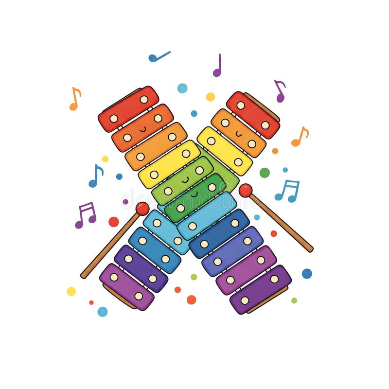 Colorful Xylophone with Music Notes and Sticks Stock Illustration ...