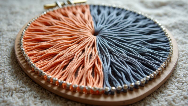 Colorful Yarn Art in Embroidery Hoop on Soft Textured Fabric Surface ...