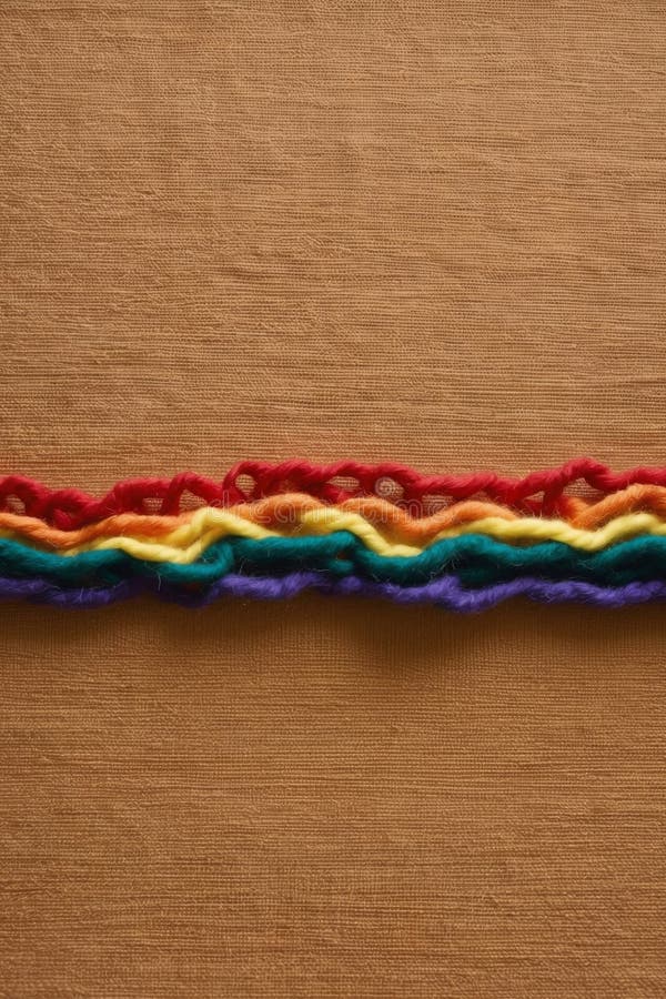 Colorful Yarn Border on a Brown Canvas Background. Stock Photo - Image ...