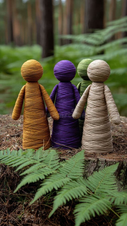 Colorful Yarn Dolls in Forest Setting, Concept of Teamwork and ...