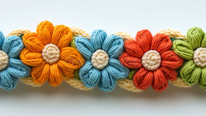 Colorful Yarn Flower Row Crochet Design Stock Illustration ...