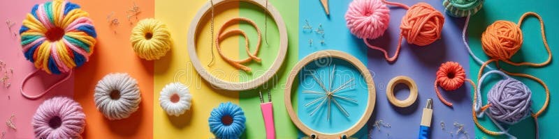 Colorful Yarn and Knitting Supplies Arranged on Vibrant Backgrounds ...
