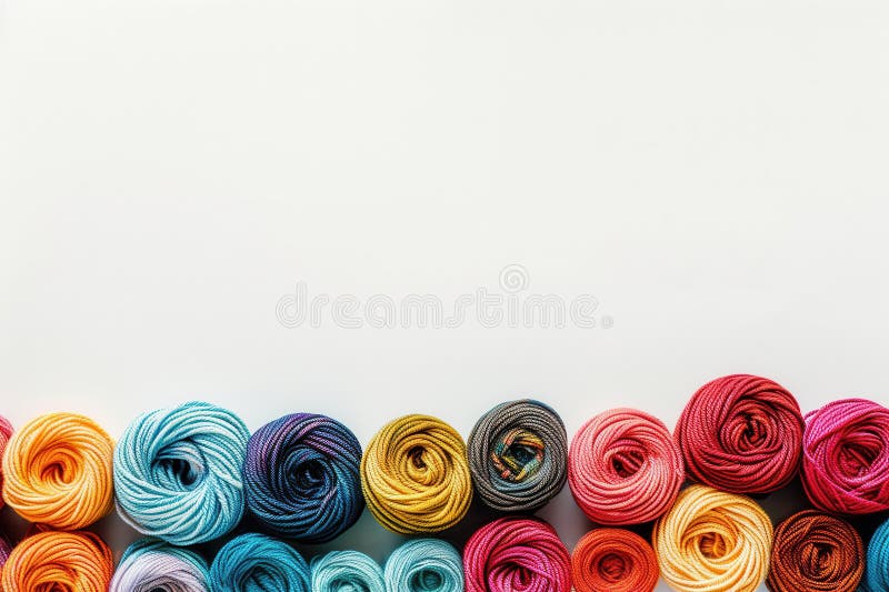 Colorful Yarn Rolls are Arranged in a Grid Pattern on a White ...