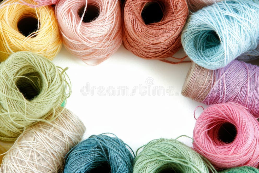 Colorful Yarn Rolls Grid on White Backdrop with Ample Negative Space ...