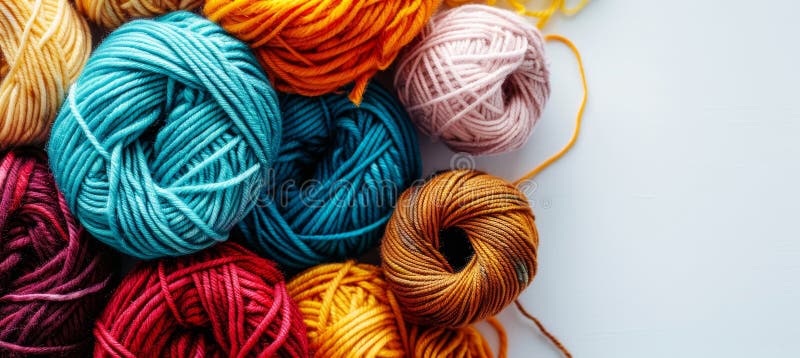 Colorful Yarn Rolls Grid on White Backdrop with Ample Negative Space ...