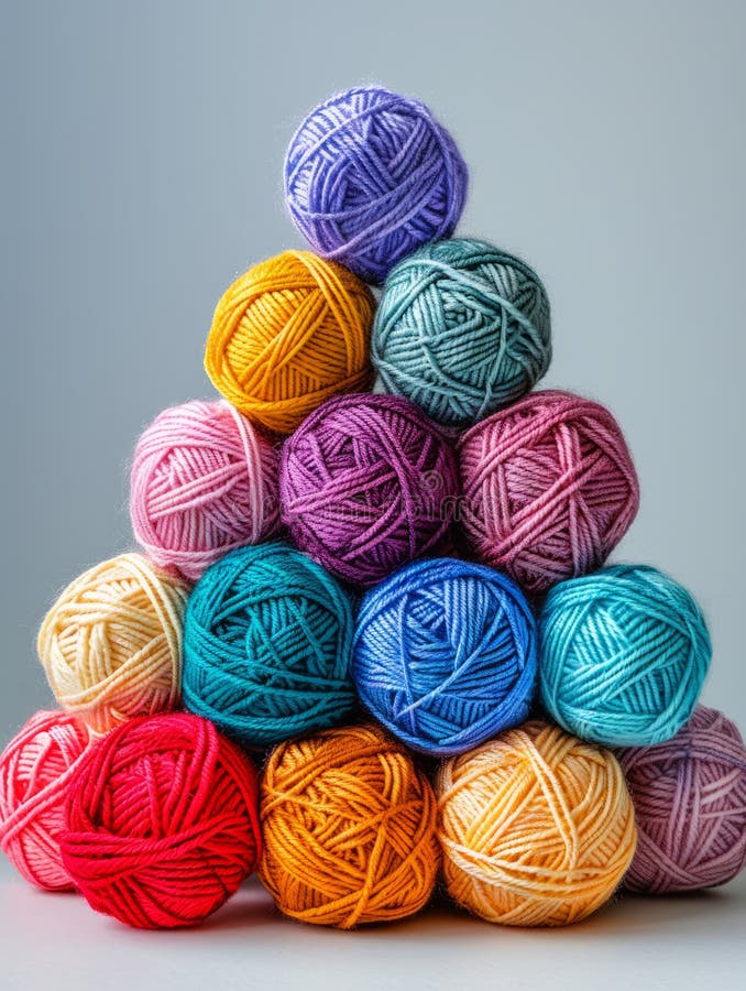 Colorful Yarn Skeins Stacked in a Pyramid Shape. Stock Image - Image of ...