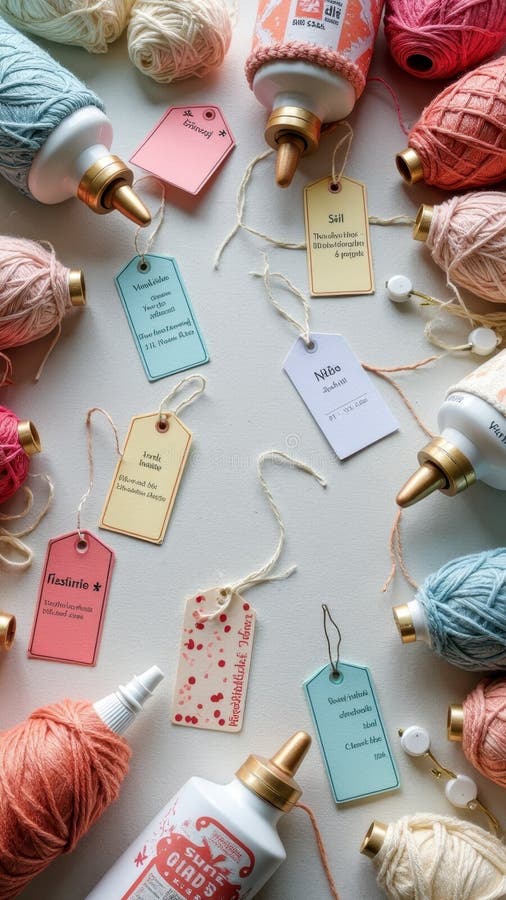 Colorful Yarn and Tags with Bottle for Ultimate Crafting Inspirations ...