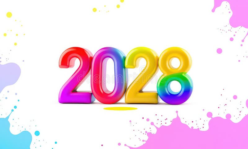 Colorful 2028 Year Numbers with Splatter on White Background Stock ...