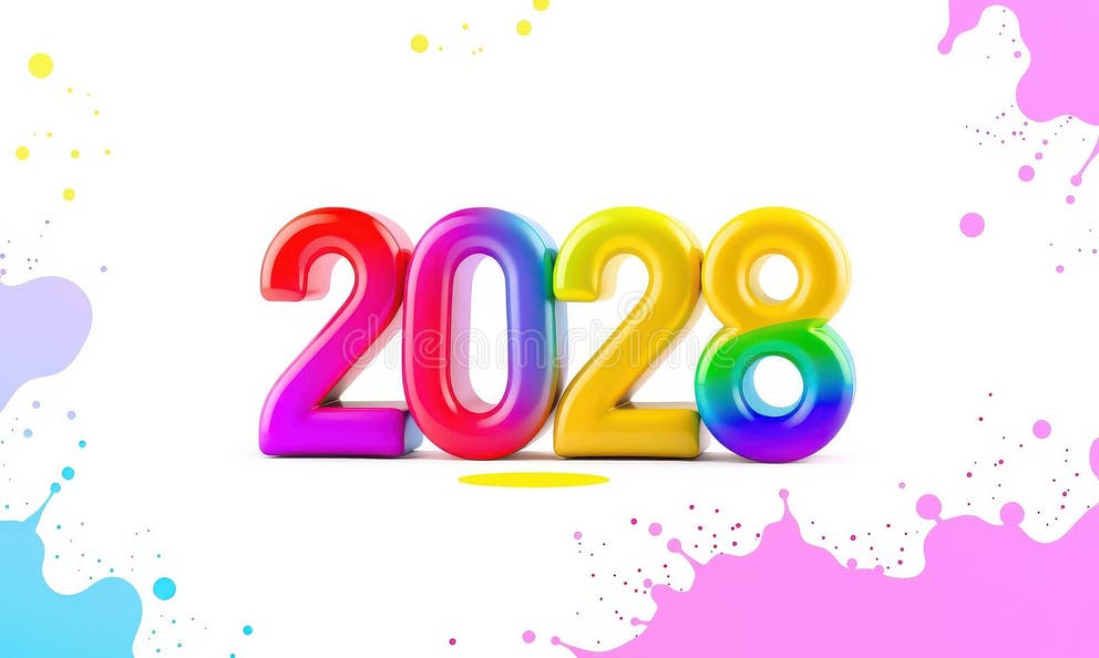 Colorful 2028 Year Numbers with Splatter on White Background Stock ...