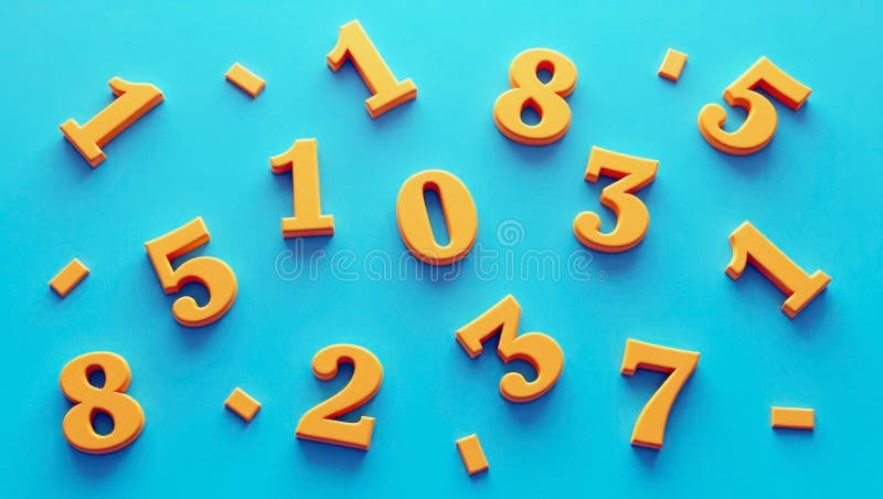 Colorful Yellow Numbers Scattered on a Vivid Blue Background Stock ...