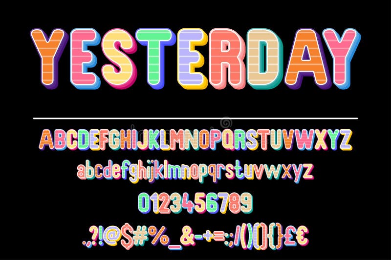 Colorful Yesterday Vintage Font Set Stock Vector - Illustration of ...