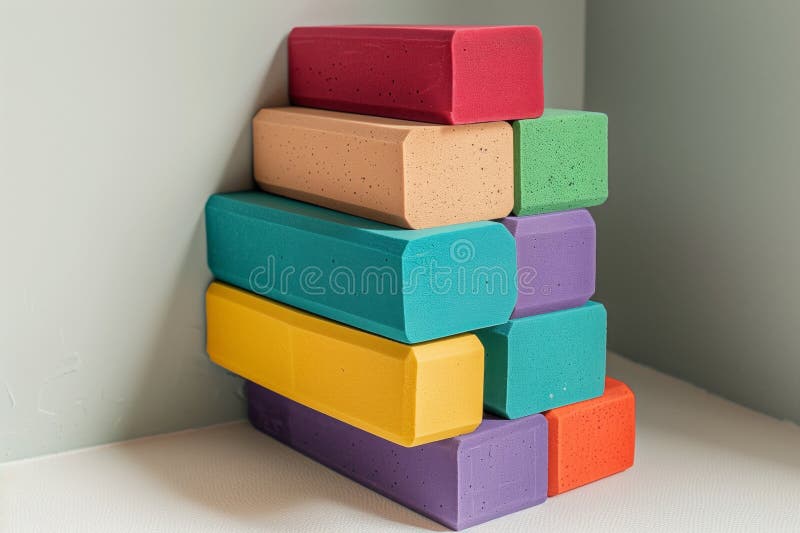 Colorful Yoga Blocks Stacked in a Corner Stock Image - Image of studio ...