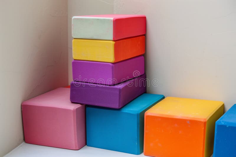 Colorful Yoga Blocks Stacked in a Corner Stock Image - Image of fitness ...