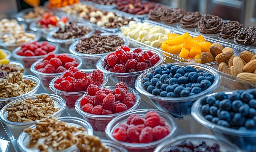 Yogurt Topping Bar stock illustration. Illustration of bowl - 369390450