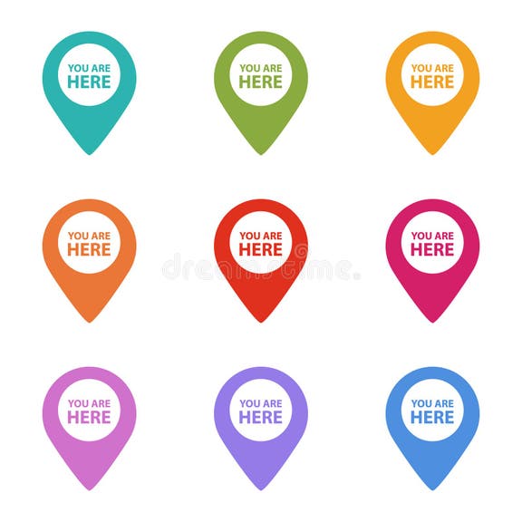 Colorful You are Here Map Pointer Set - Vector Illustration Isolated on ...