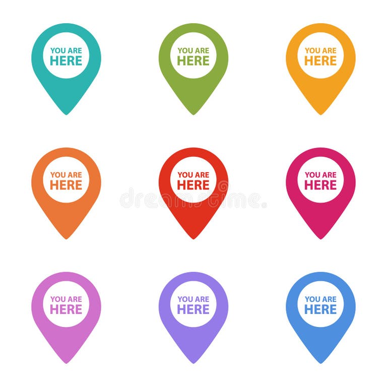 Colorful You are Here Map Pointer Set - Vector Illustration Isolated on ...