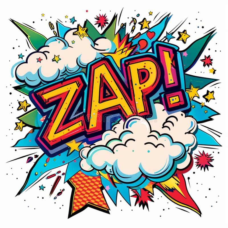 Colorful ZAP! Text with Starburst and Cloud Background Stock ...