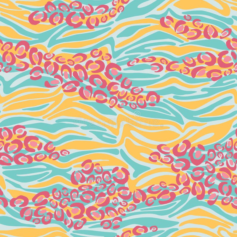 Colorful Zebra and Leopard Animal Skin Seamless Vector Repeat Pattern ...