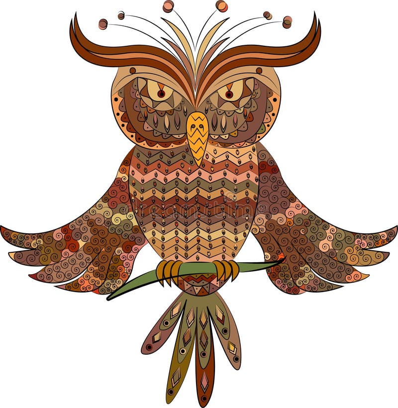 Colorful Zentangle Owl with Pattern Stock Vector - Illustration of ...