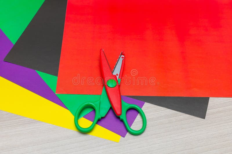 Colorful Zigzag Scissors with Color Paper Isolated on White Stock Photo ...