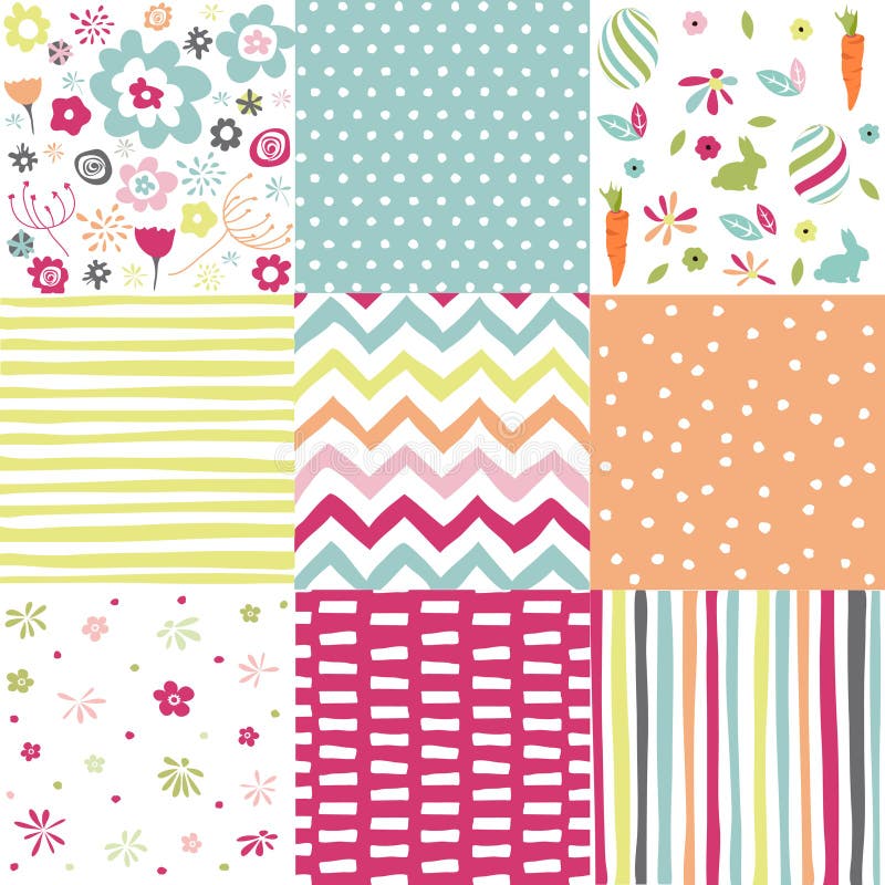 Spring, Easter Patterns. Vector Seamless Backgrounds. Stock Vector ...