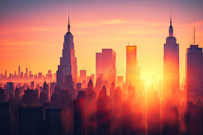 Colorfull Abstract City Sunset, Minimalistic Style Ai Generative Stock ...