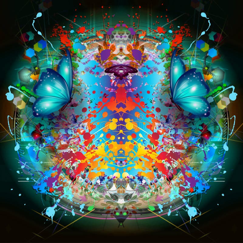 Colorfull Butterflies in Abstract Magic Splashes Background Stock ...