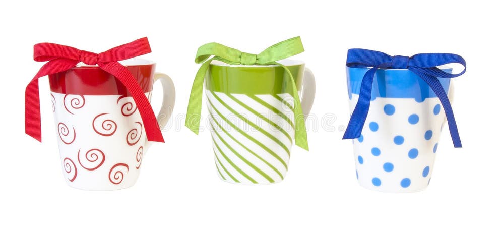 Colorfull Ceramic Mugs with Bows on White Stock Photo - Image of group ...