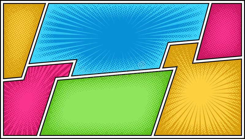 Colorfull Comic Book Background Pop-art Style. Rays, Radial, Halftone ...