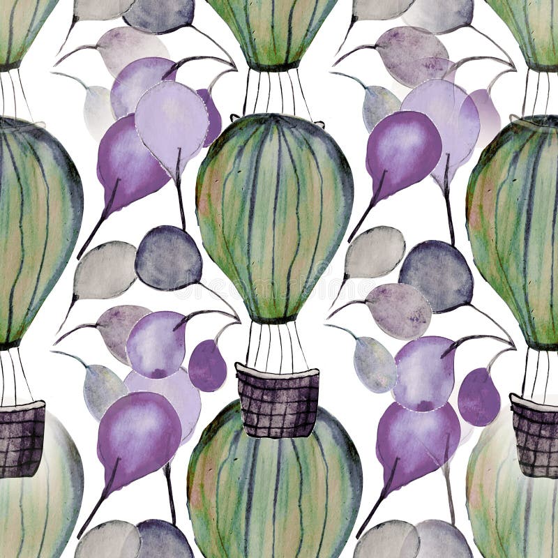 Colorfull Cool Purple Hot Air Baloon Seamless Pattern Stock ...