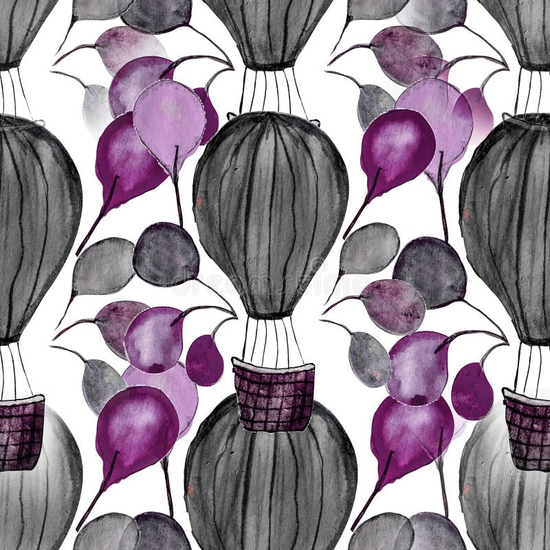 Cool Purple Hot Air Baloon Seamless Pattern Stock Photos - Free ...